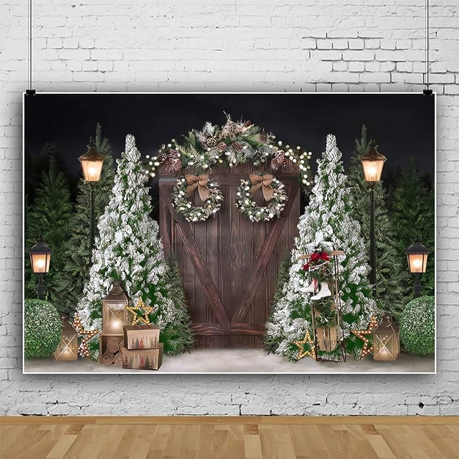 7x5Ft Merry Christmas Backdrop Fireplace Rustic Christmas Wall Decor ...