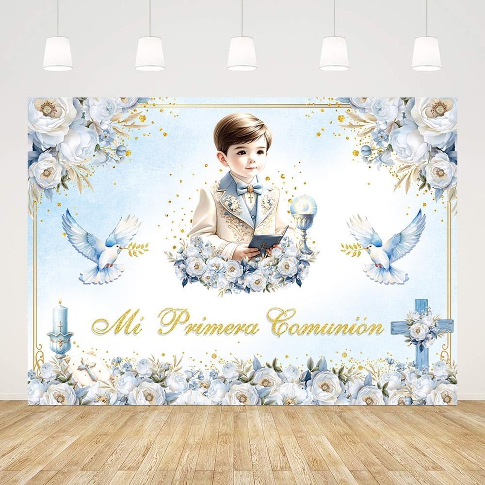 7x5Ft Mi Primera Comunion Backdrop for Boy Baptism Christening ...