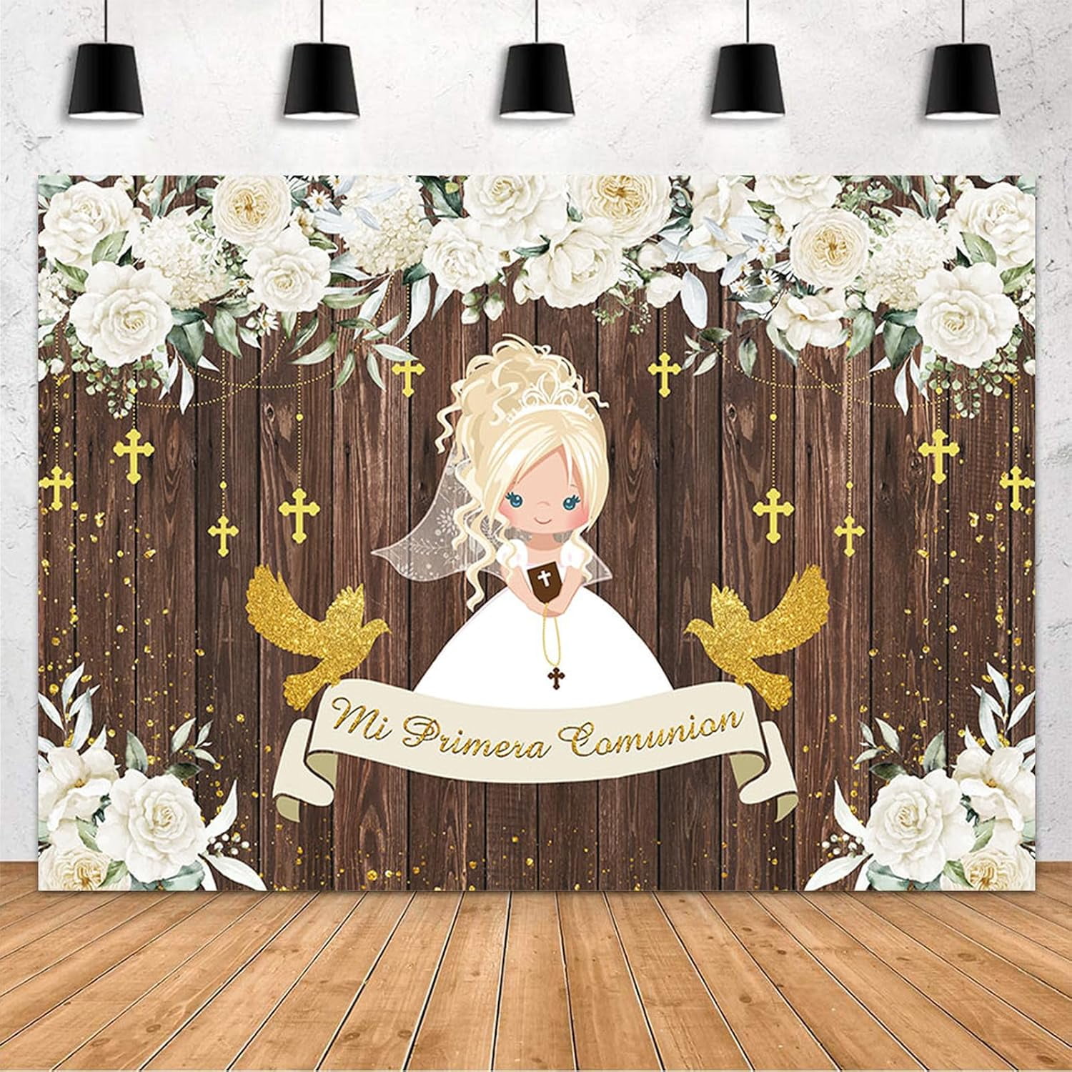 7x5Ft Mi Primera Comunion Backdrop First Holy Communion Baptism Christening Party Decorations ...