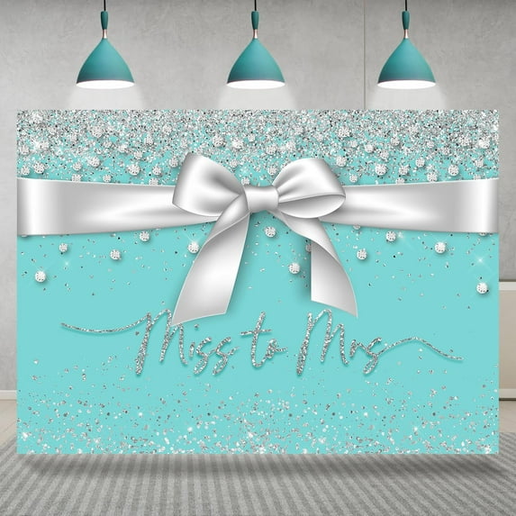 7x5Ft Miss to Mrs Backdrop Blue White Bowknot Diamonds Silver Glitter ...