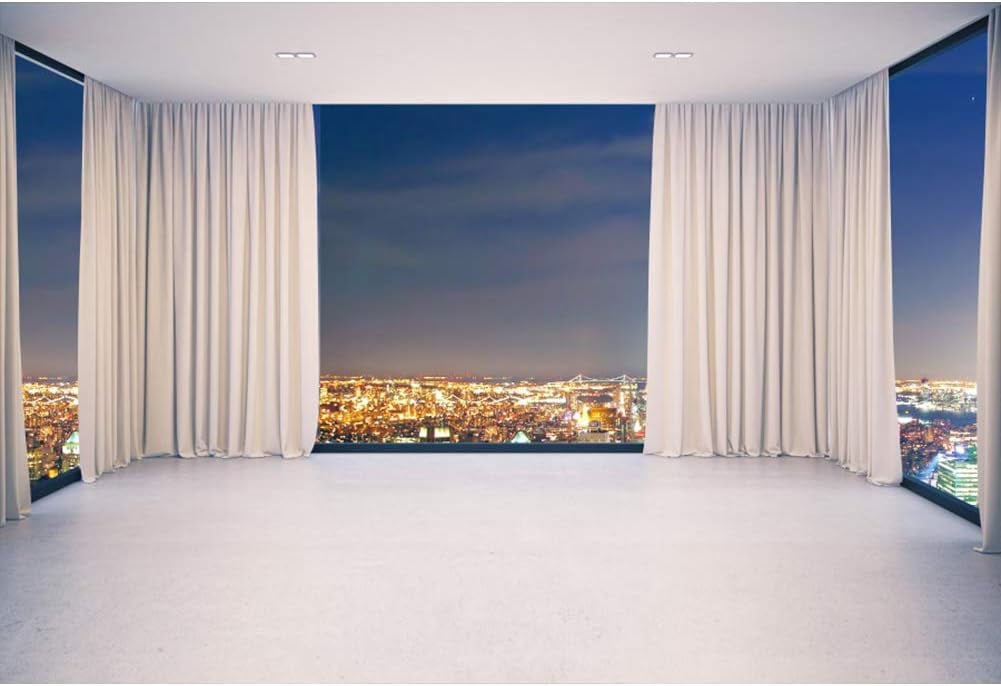 7x5Ft Modern Interior Backdrop Night City View Background French ...