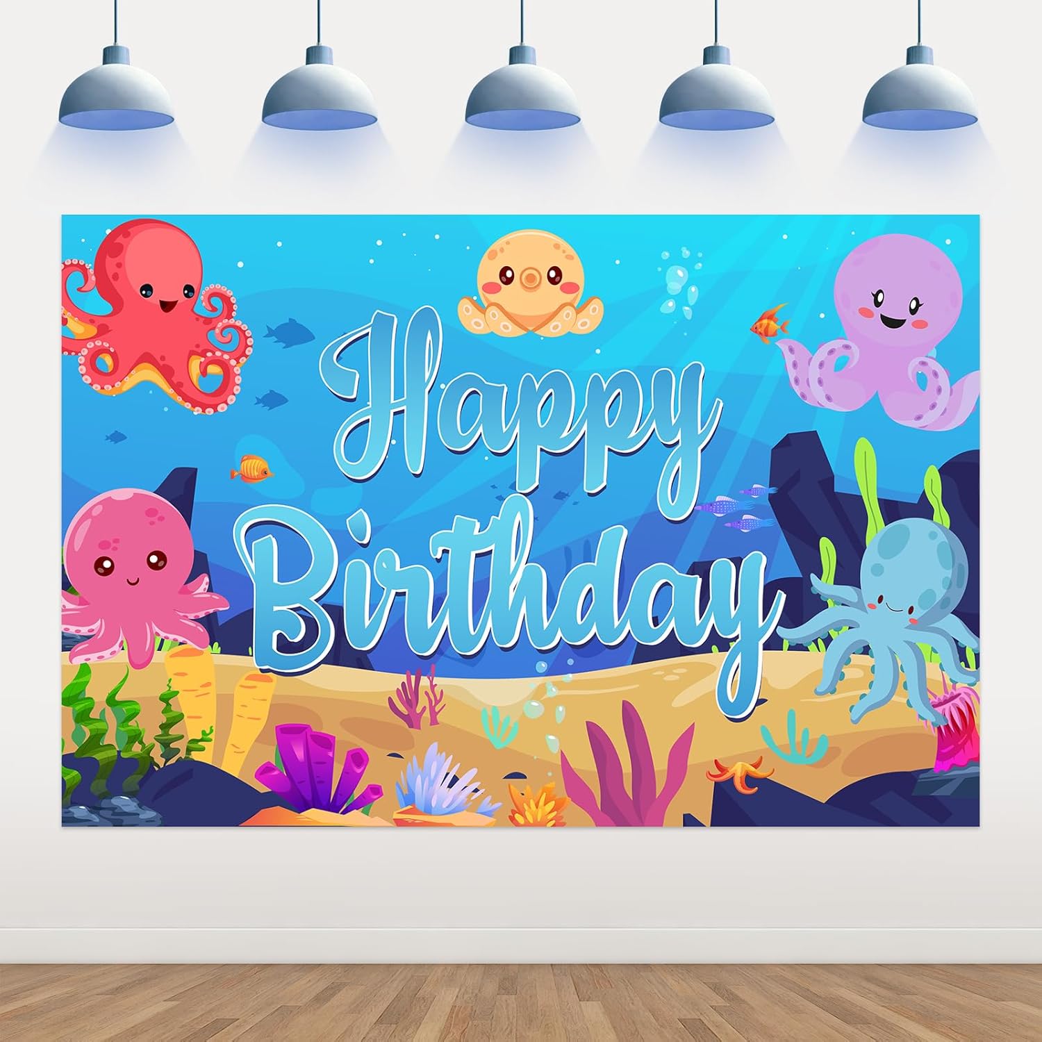 7x5Ft Octopus Happy Birthday Backdrop Ocean Animal Octopus Party ...