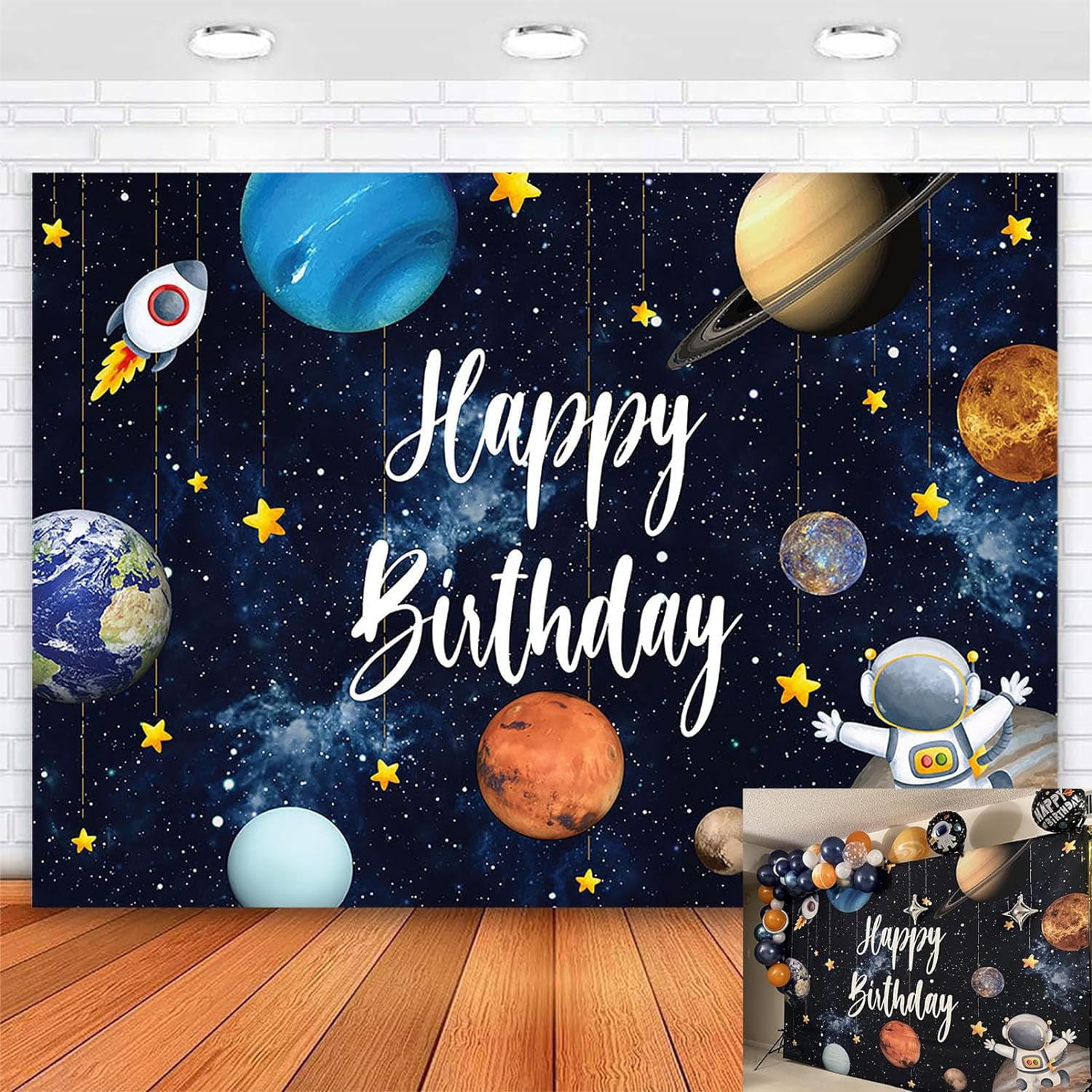 7x5Ft Outer Space Birthday Backdrop Astronaut Rocket Solar System Theme ...