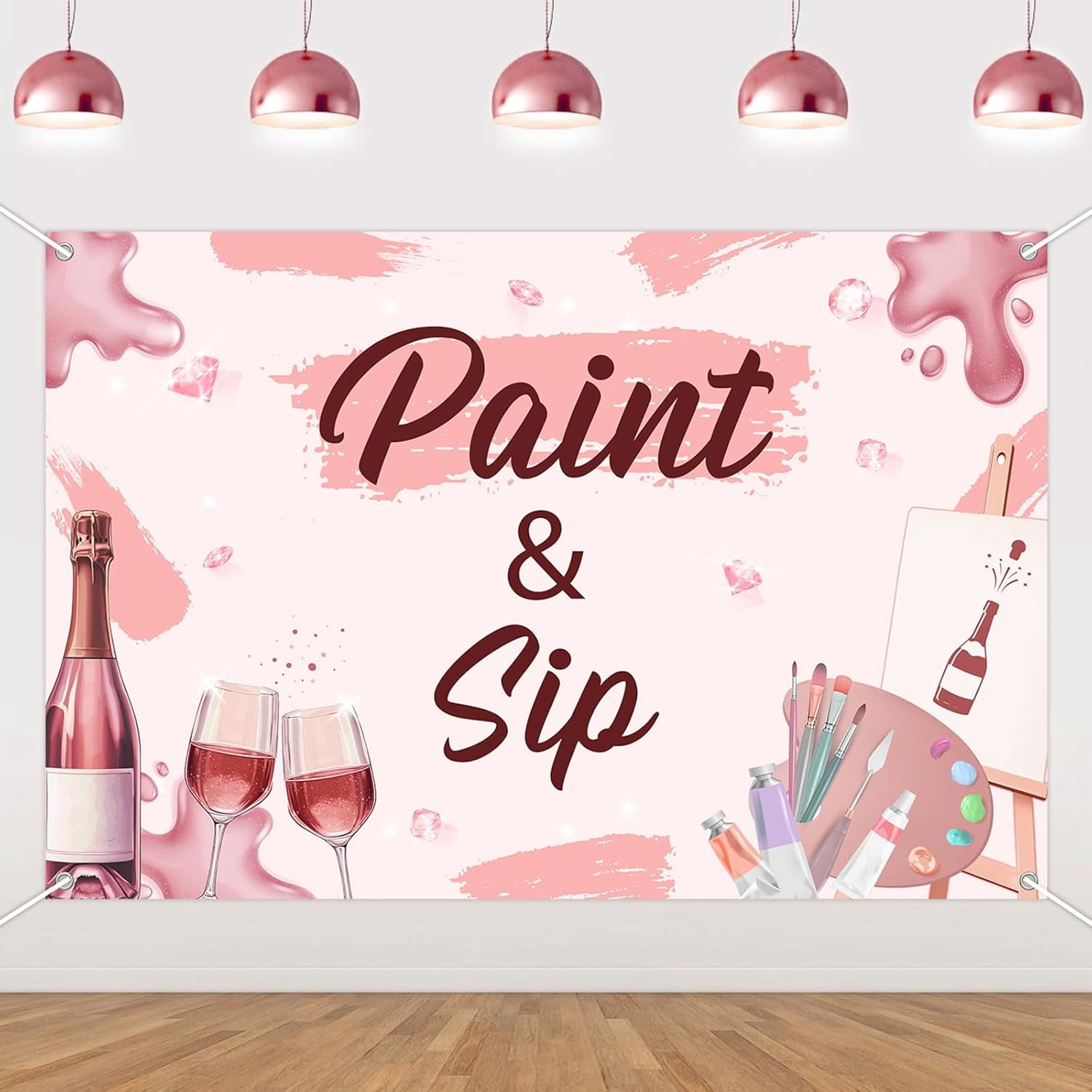 7x5Ft Paint and Sip Party Decorations Backdrop Painting Graffiti Champagne Rose Birthday ...