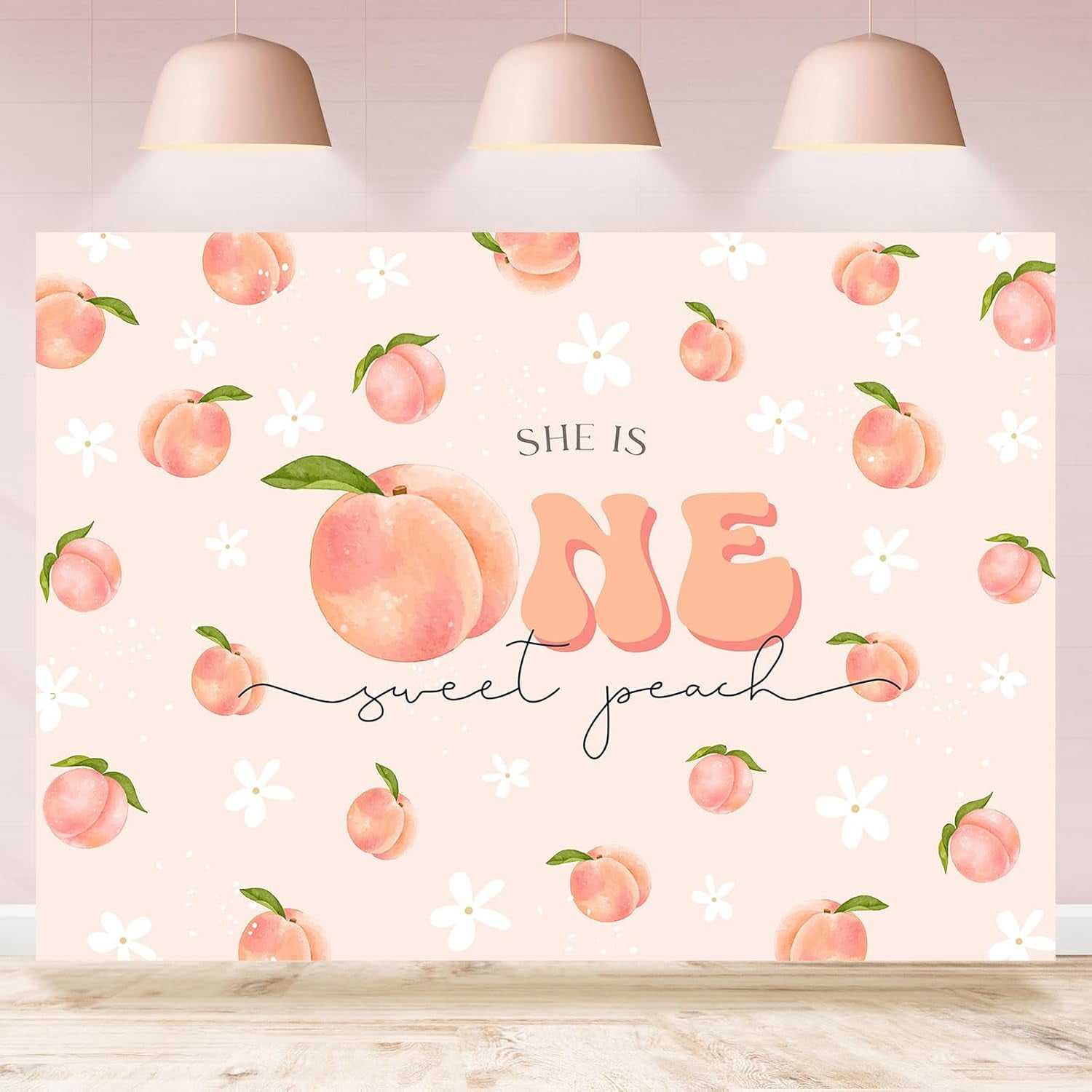 7x5Ft Peach Themed 1st Birthday Backdrop for Girls She is One Sweet ...