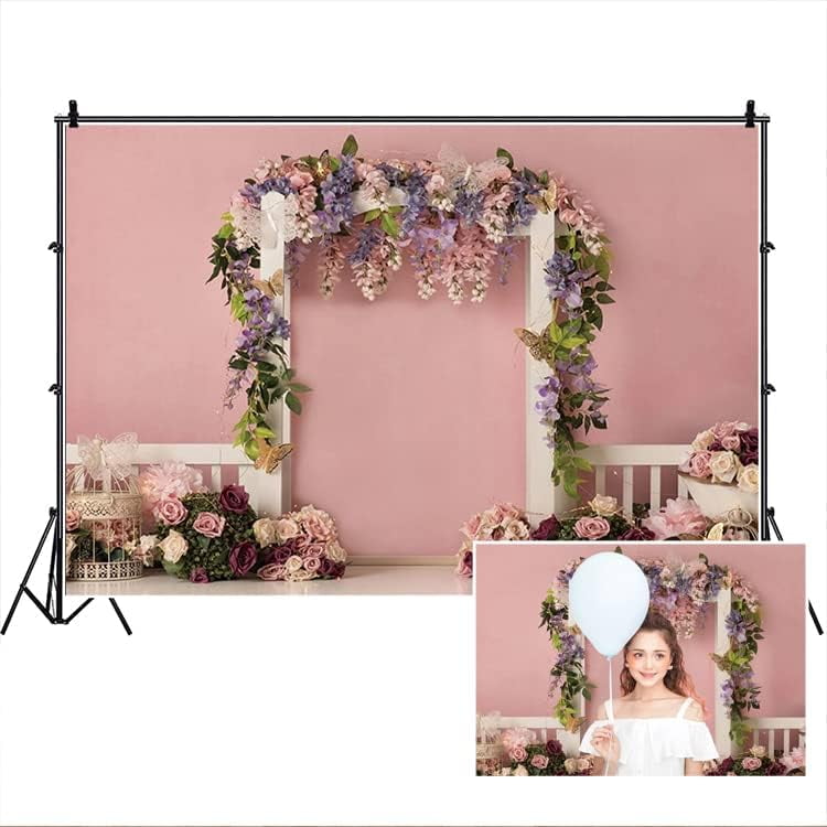 7x5Ft Pink Arch Flower Backdrop for Girl Princess Birthday Cake Smash ...