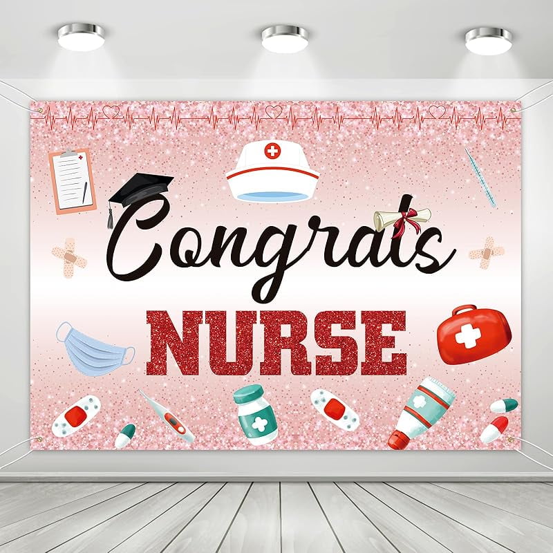 7x5Ft Pink Congrats Nurse Graduation Backdrop Banner, Nurse Graduation ...