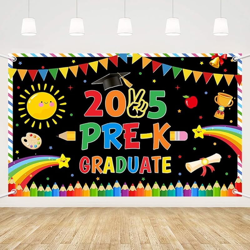 7x5Ft Preschool Kindergarten Graduate Backdrop Congrats Grad Party ...