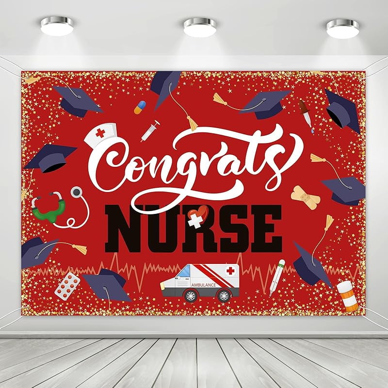 7x5Ft Red Congrats Nurse Graduation Backdrop Banner, Nurse Graduation ...