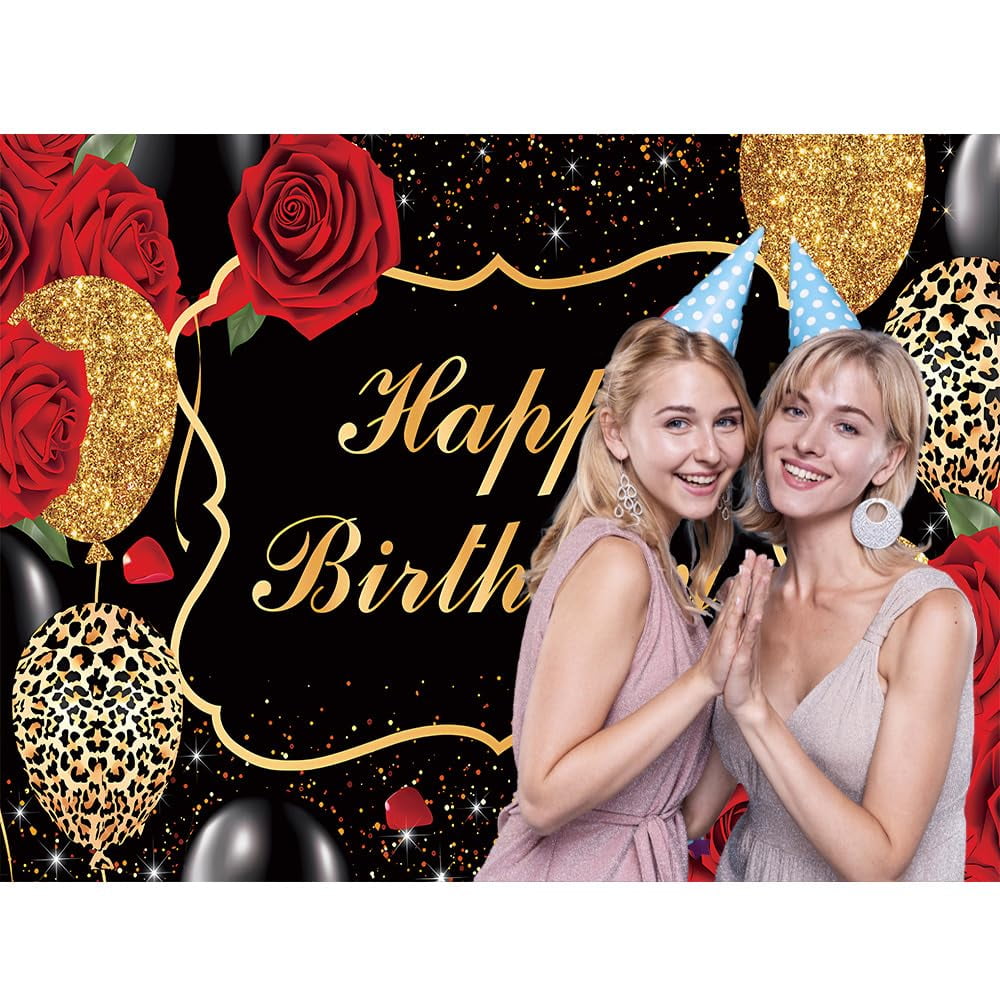 7x5Ft Red Rose AJH3 Birthday Backdrops for Women Glitter Gold Balloons ...