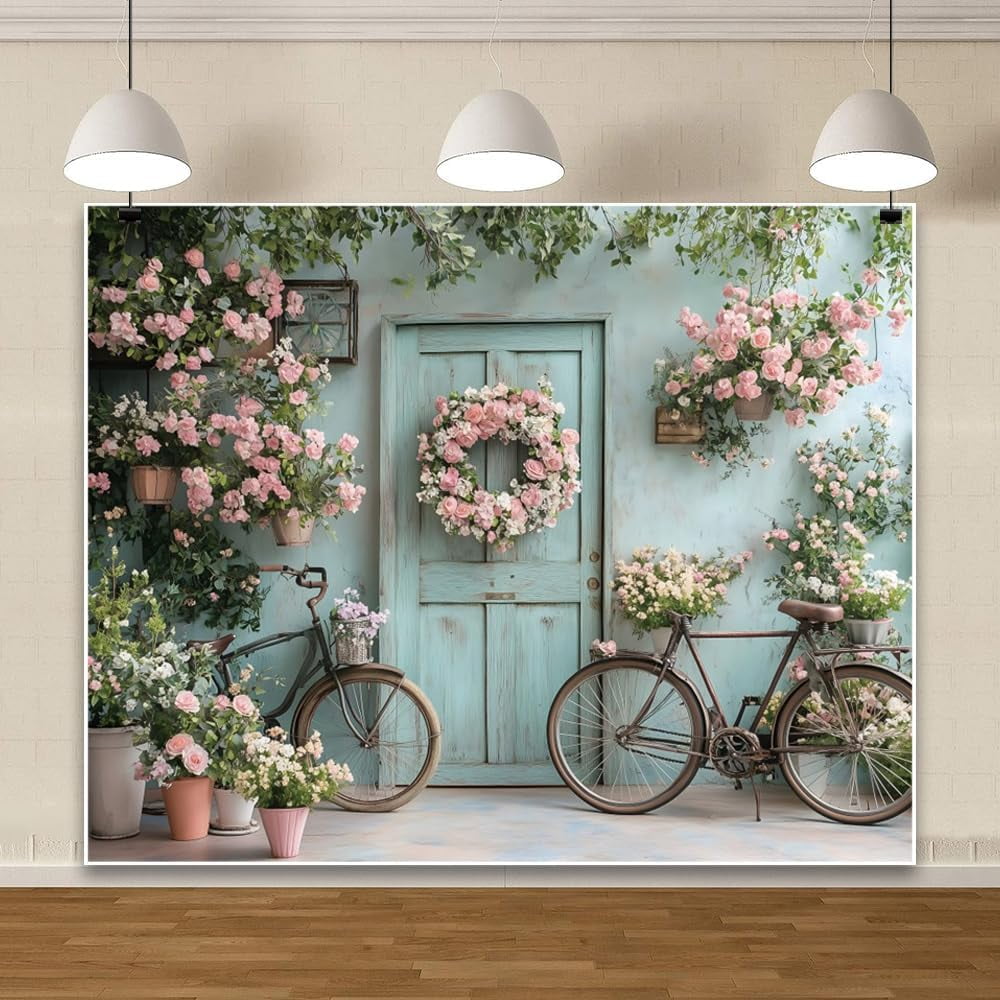 7x5Ft Spring Flower Backdrop Vintage Barn Door Backdrop Blooming Floral ...