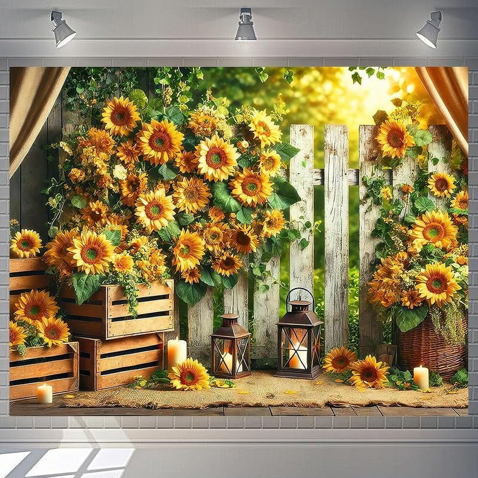 7x5Ft Sunflowers Backdrop Banner Hello Summer Sunflower Floral Party ...