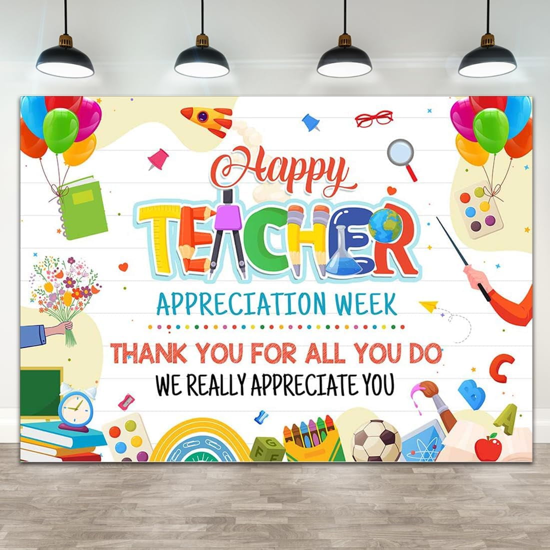 7x5Ft Thank You Teacher Appreciation Week Banner Sign Decorations ...