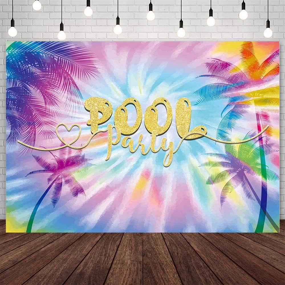 7x5Ft Tie Dye Pool Party Backdrop Colorful Watercolor Rainbow Birthday ...