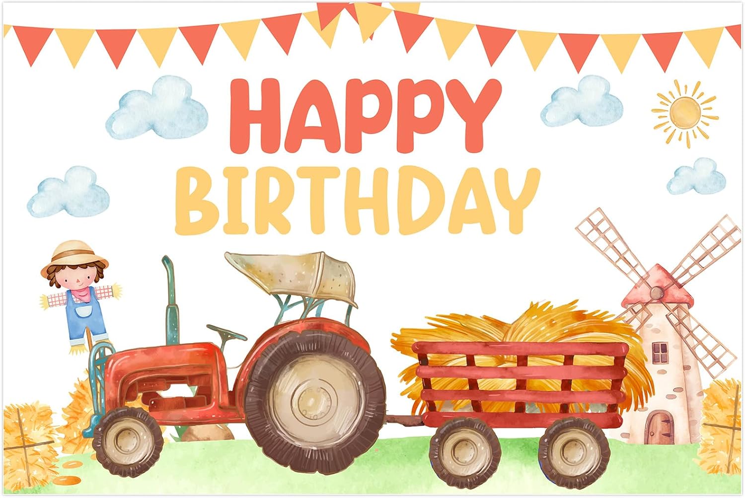 7x5Ft Tractor Birthday Backdrop Red Farm Tractor Party Decor Red ...