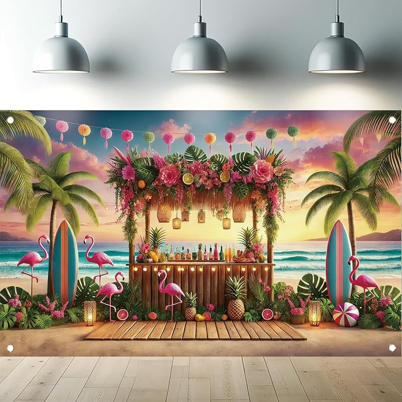 7x5Ft Tropical Birthday Party Backdrop Banner Summer Beach Hawaiian ...