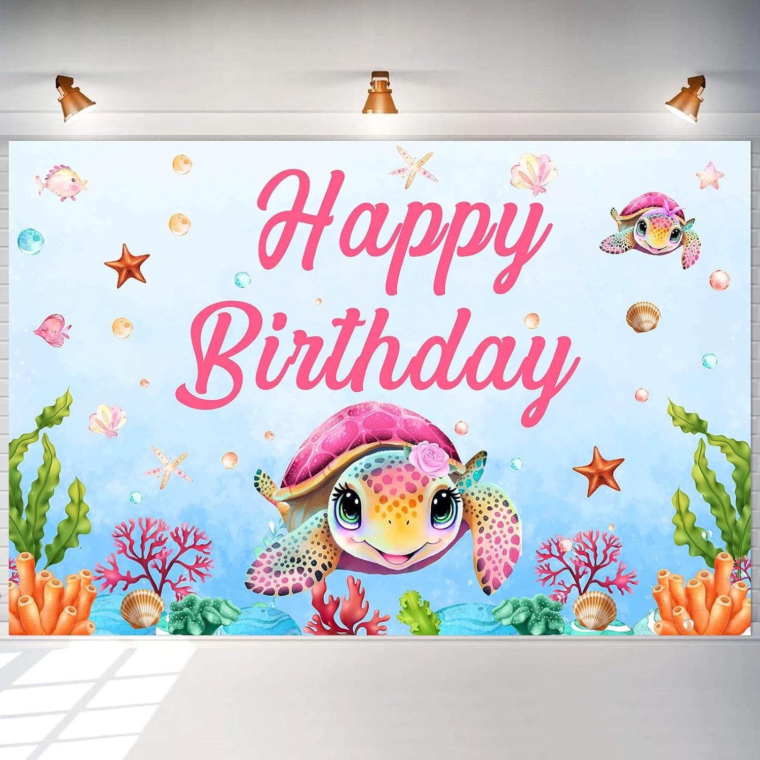 7x5Ft Turtle Birthday Backdrop Pink Under The Sea Theme Decorations ...