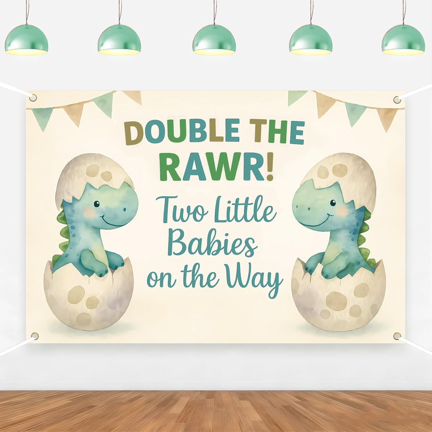 7x5Ft Twins Dinosaur Baby Shower Backdrop Double The Rawr! Two Little ...