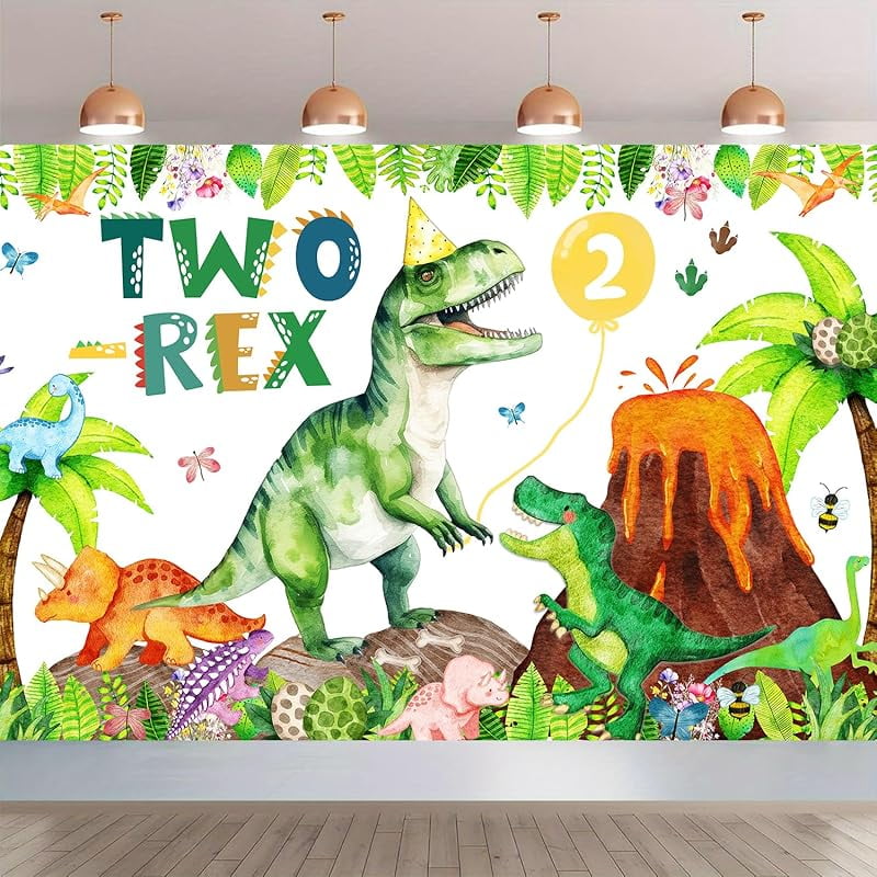 7x5Ft Two Rex Birthday Backdrop for Boys Dinosaur 2nd Bday Decorations ...