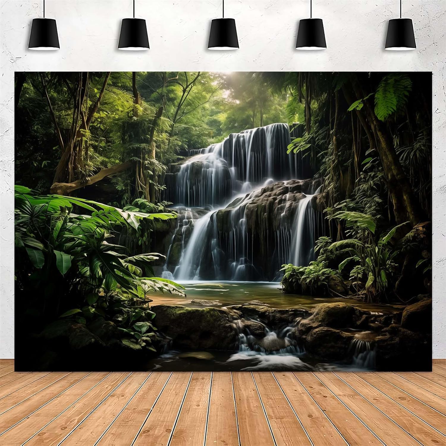 7x5Ft Waterfall Backdrop Green Forest Nature Landscape Summer Holiday ...
