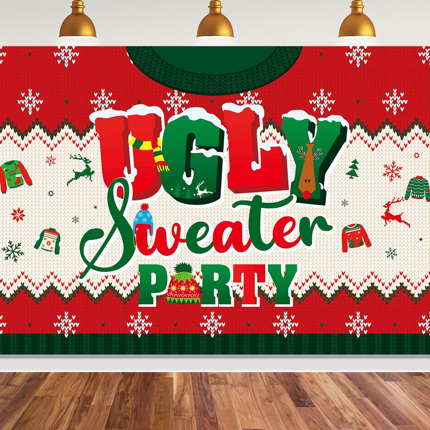 7x5Ft Winter Christmas Backdrop Ugly Sweater Party Photography ...