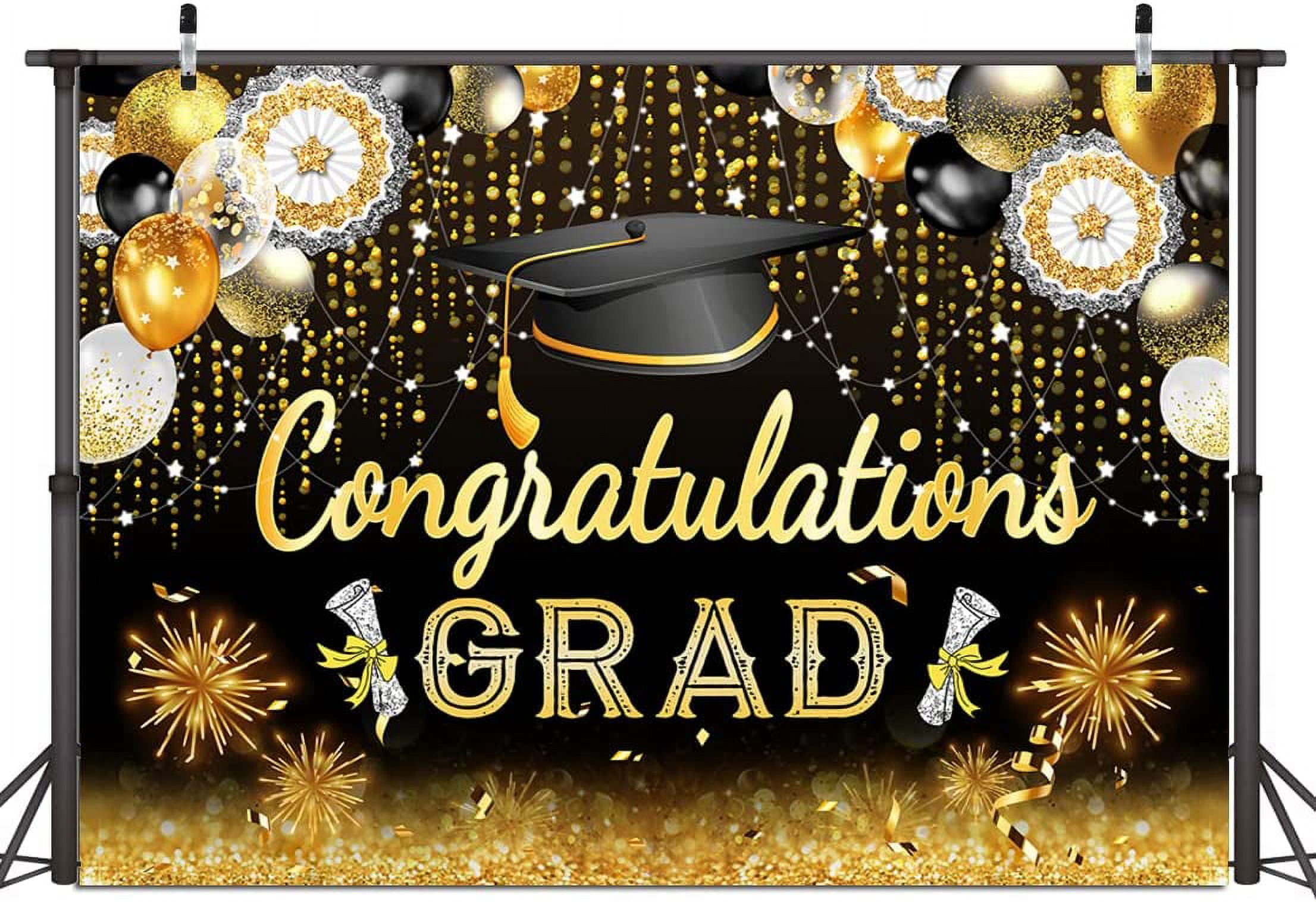 7x5ft 2024 Graduation Ceremony Photography Backdrop Black Gold Glitter ...