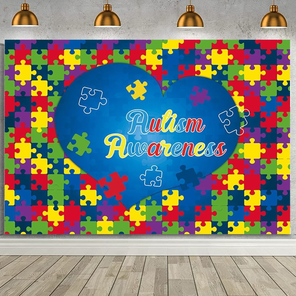 7x5ft Autism Awareness Backdrop Colorful Puzzle Pieces Autism Party ...