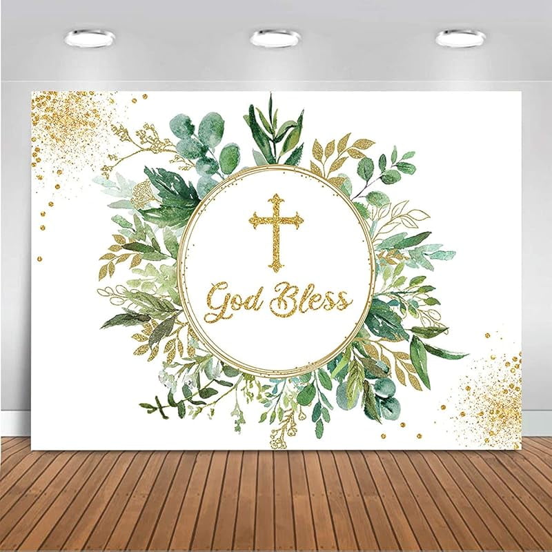 7x5ft Baptism Backdrop Boys Girls Green Eucalyptus Leaves God Bless ...