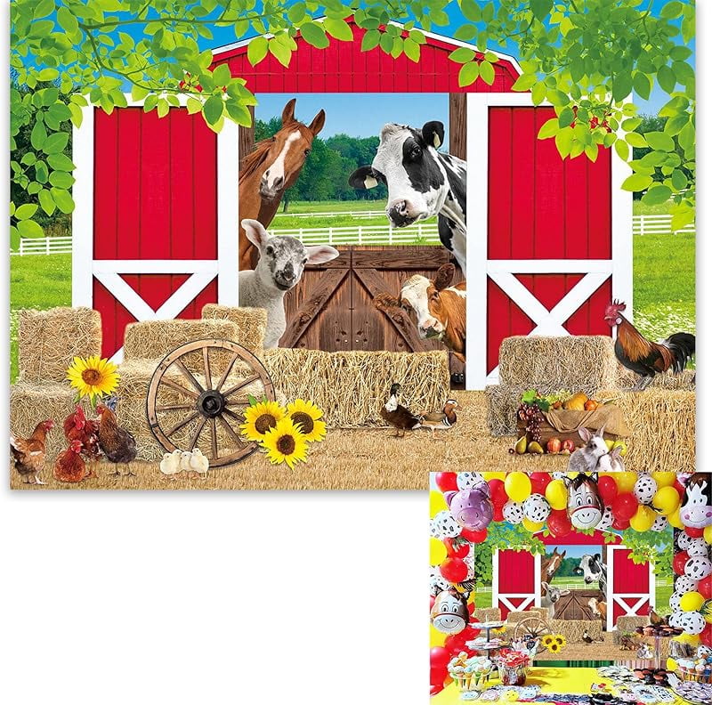 7x5ft Barn Farm Backdrop Red Barn Yard Party Farm Animals Background ...
