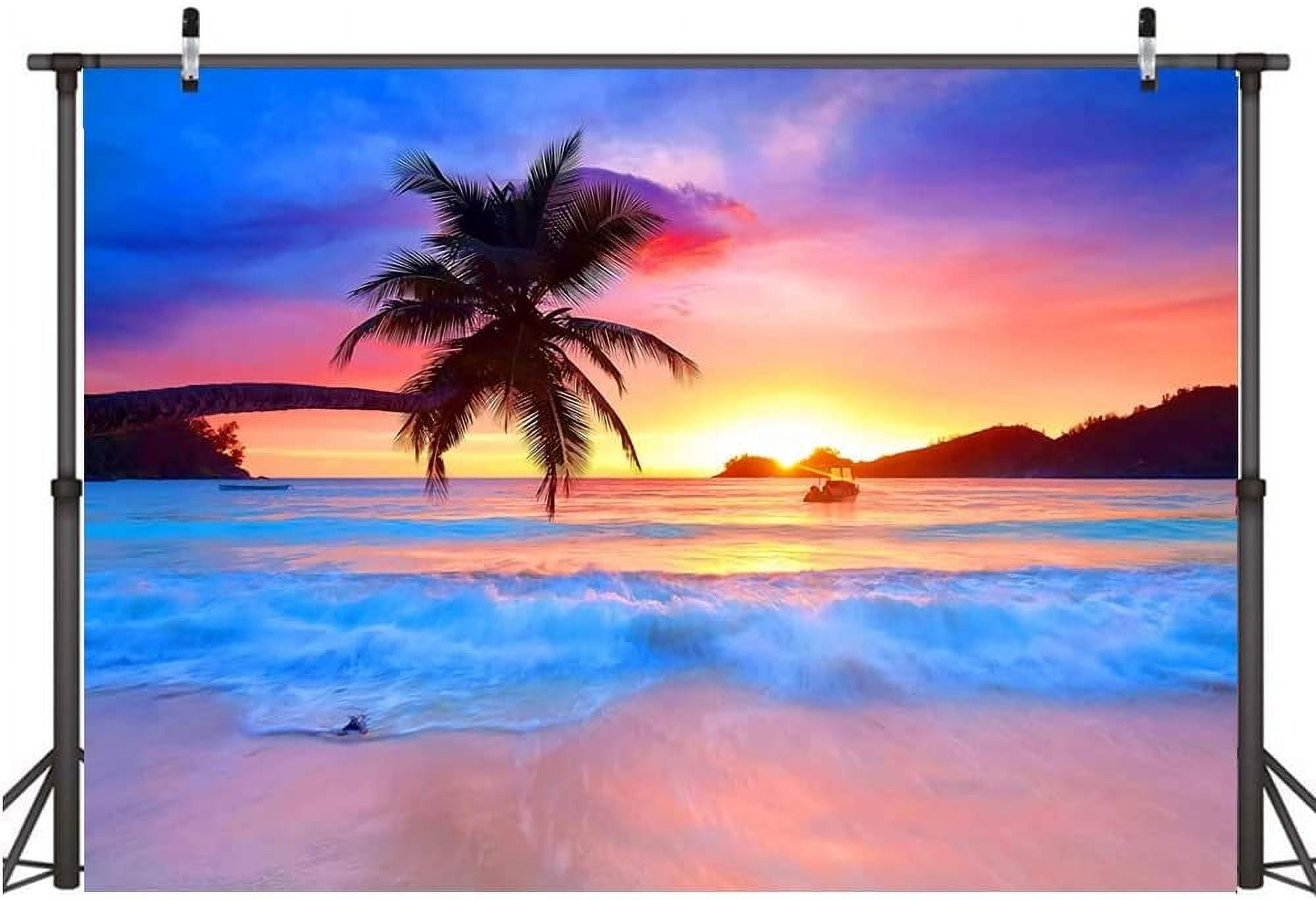 7x5ft Beach Backdrop Seaside Palm Tree Sunset Photography Backdrop ...