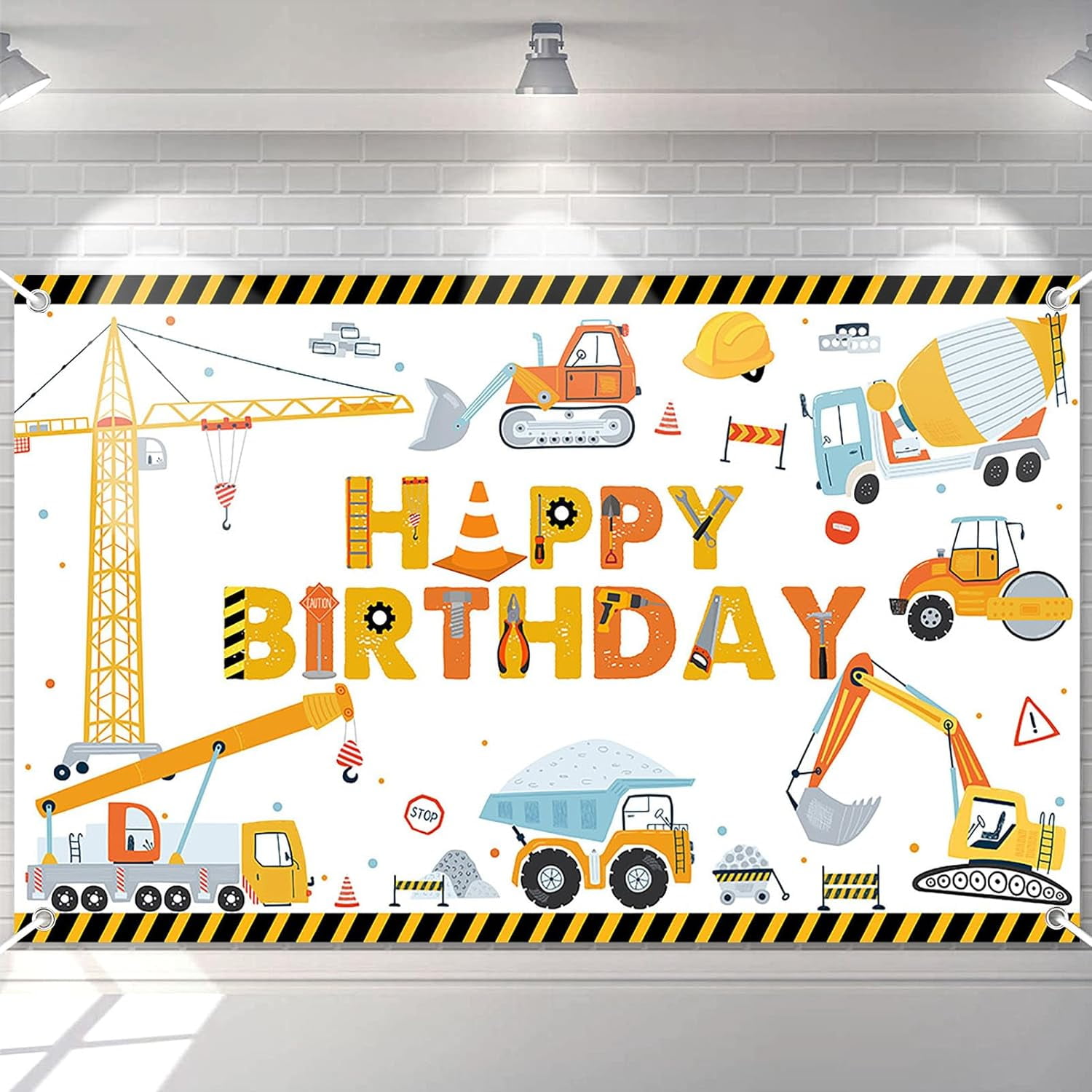 7x5ft Beautiful Backdrop Construction Birthday Backdrop Yellow ...