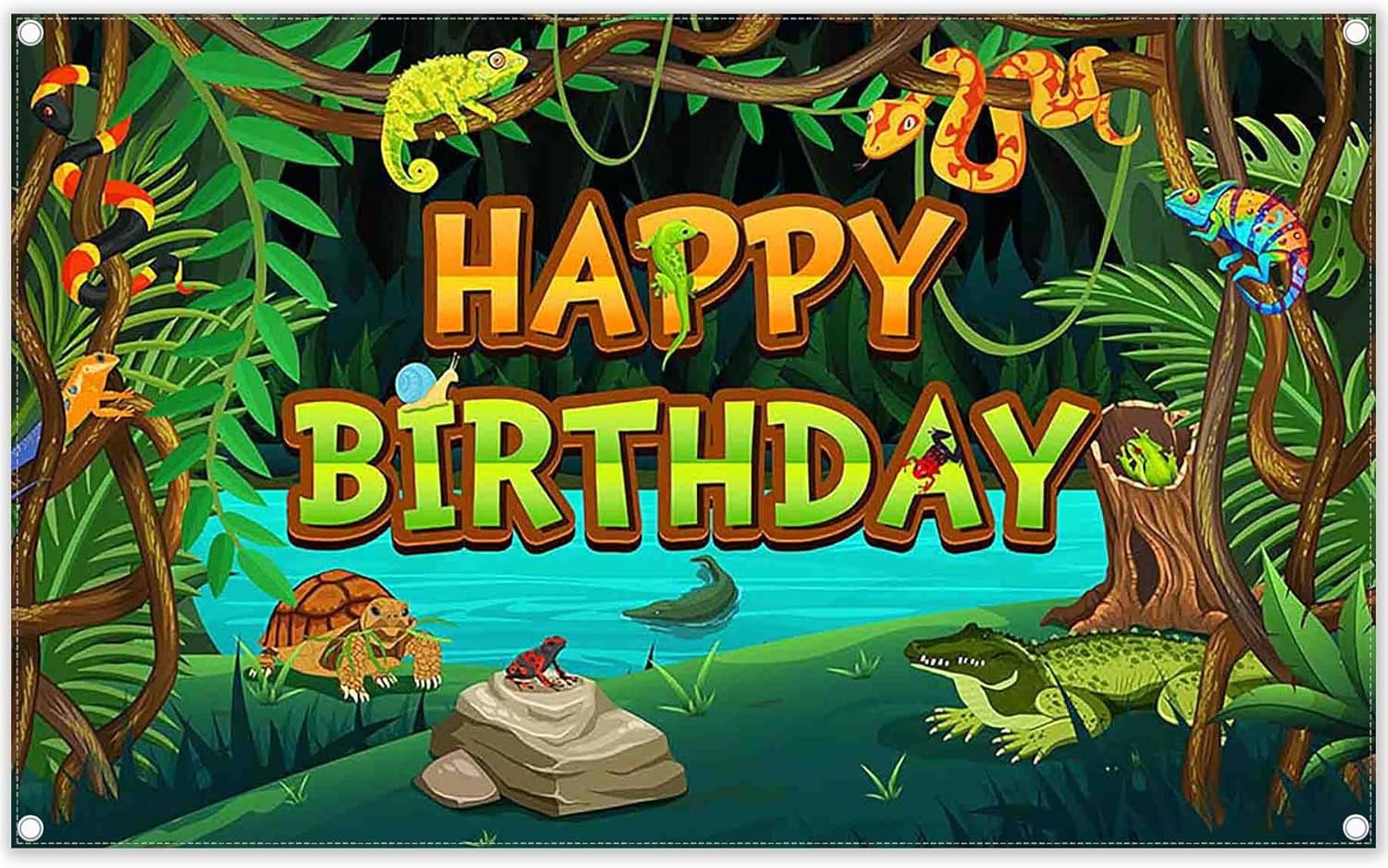 7x5ft Beautiful Backdrop Reptile Happy Birthday Backdrop Tropical ...