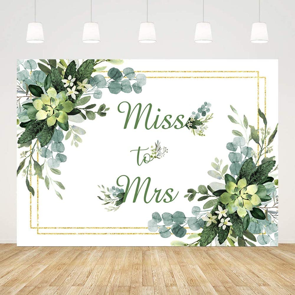 7x5ft Beautiful Backdrop Rustic Miss to Mrs Backdrop Green Leaves ...