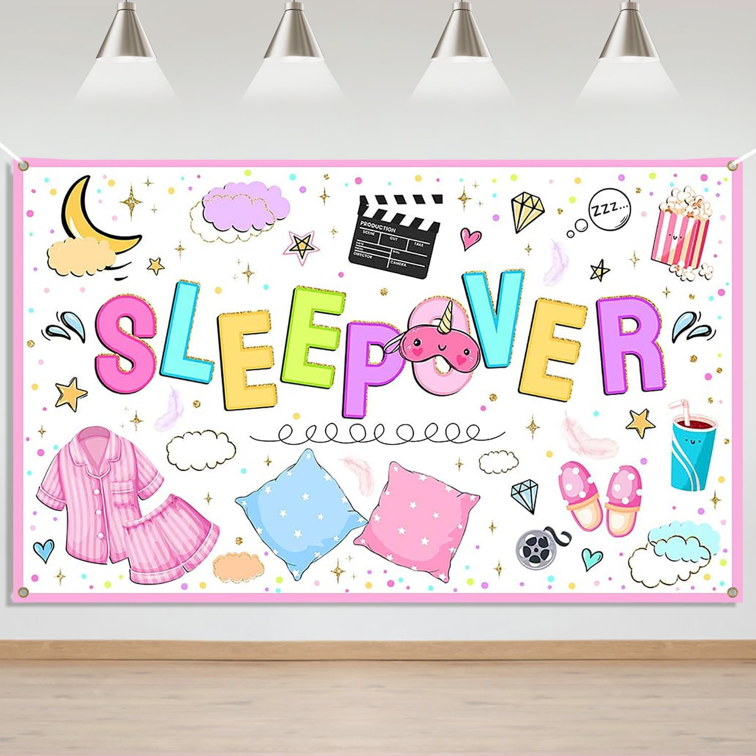 7x5ft Beautiful Backdrop Sleepover Party Backdrop Banner Pajamas Pillow ...