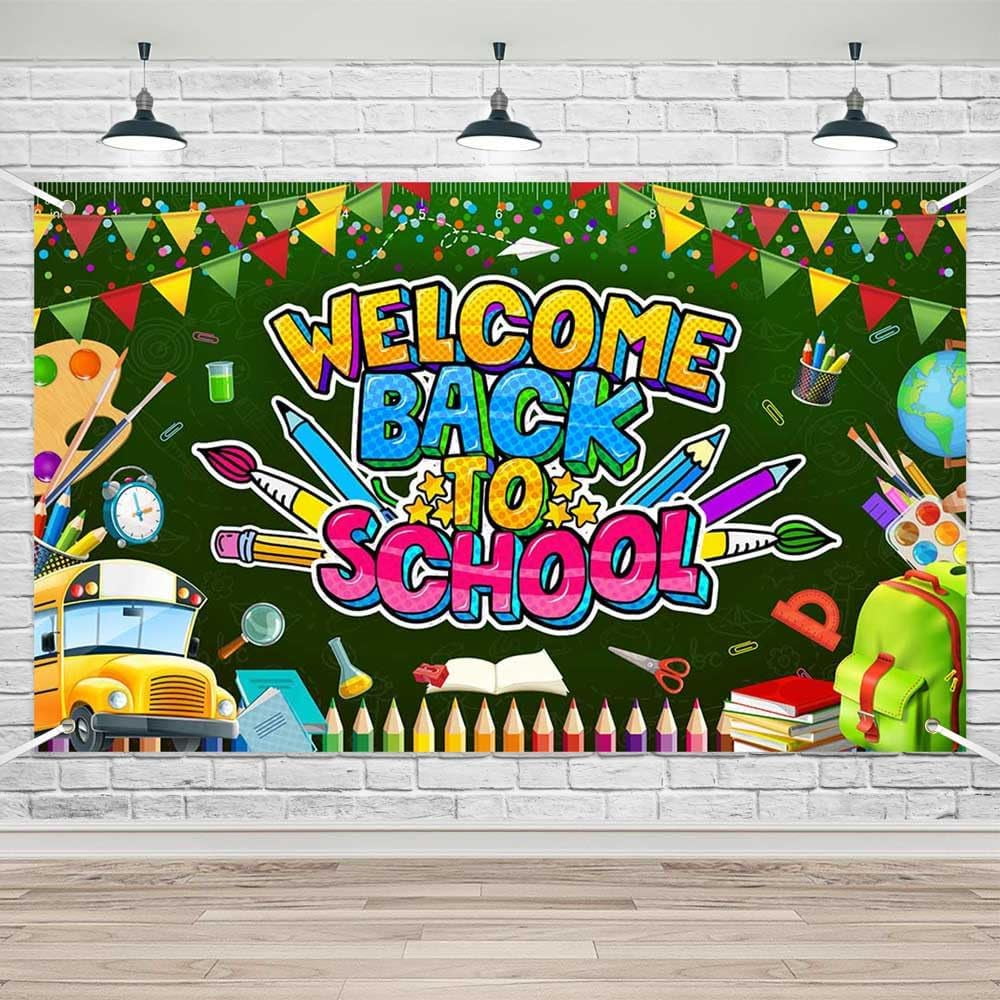 7x5ft Beautiful Green Backdrop Welcome Back to School Banner,First Day ...