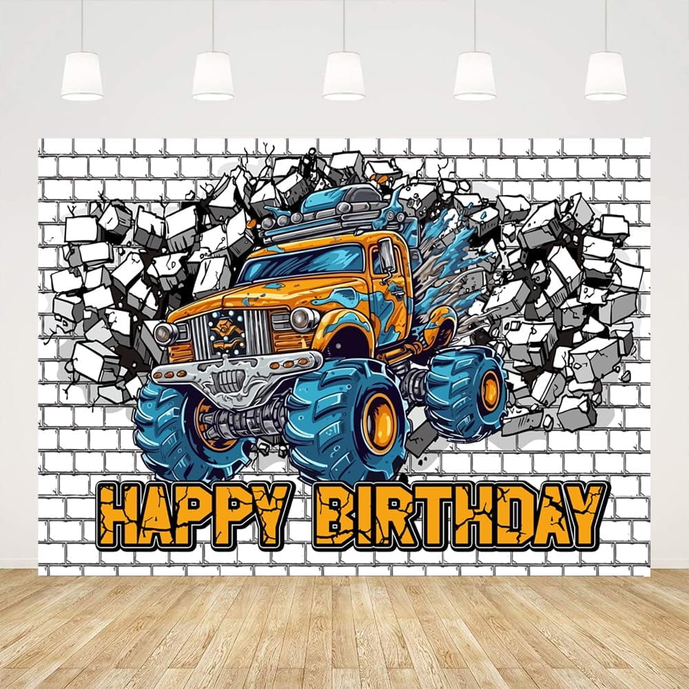 7x5ft Blue Monster truck Birthday Party Backdrop for Boys Big Wheels ...