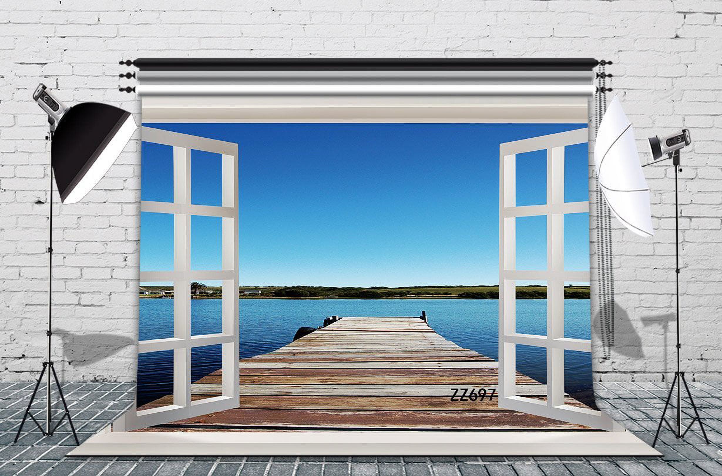 7x5ft Blue Sky and Water Out of the Window Scenery Photography Backdrop ...