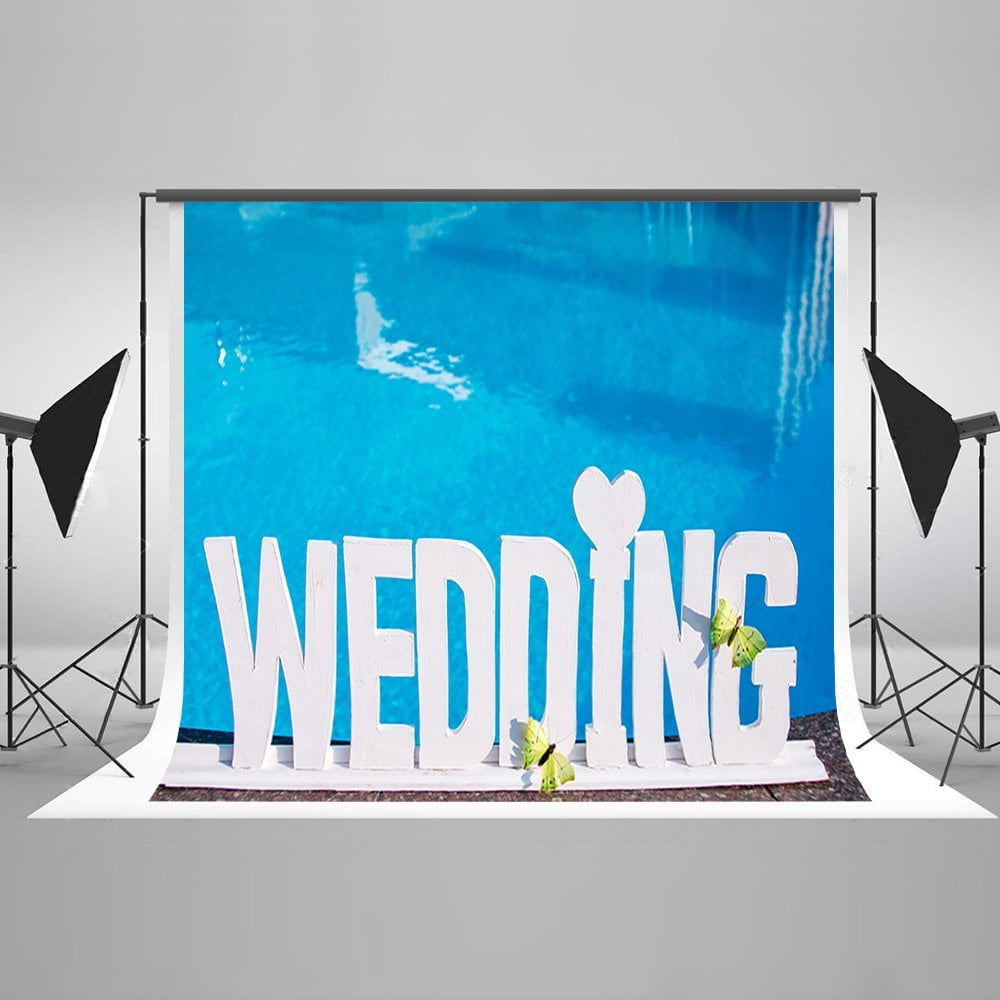7x5ft Blue Swimming Pool Butterfly White Wedding Ceremony Photography ...