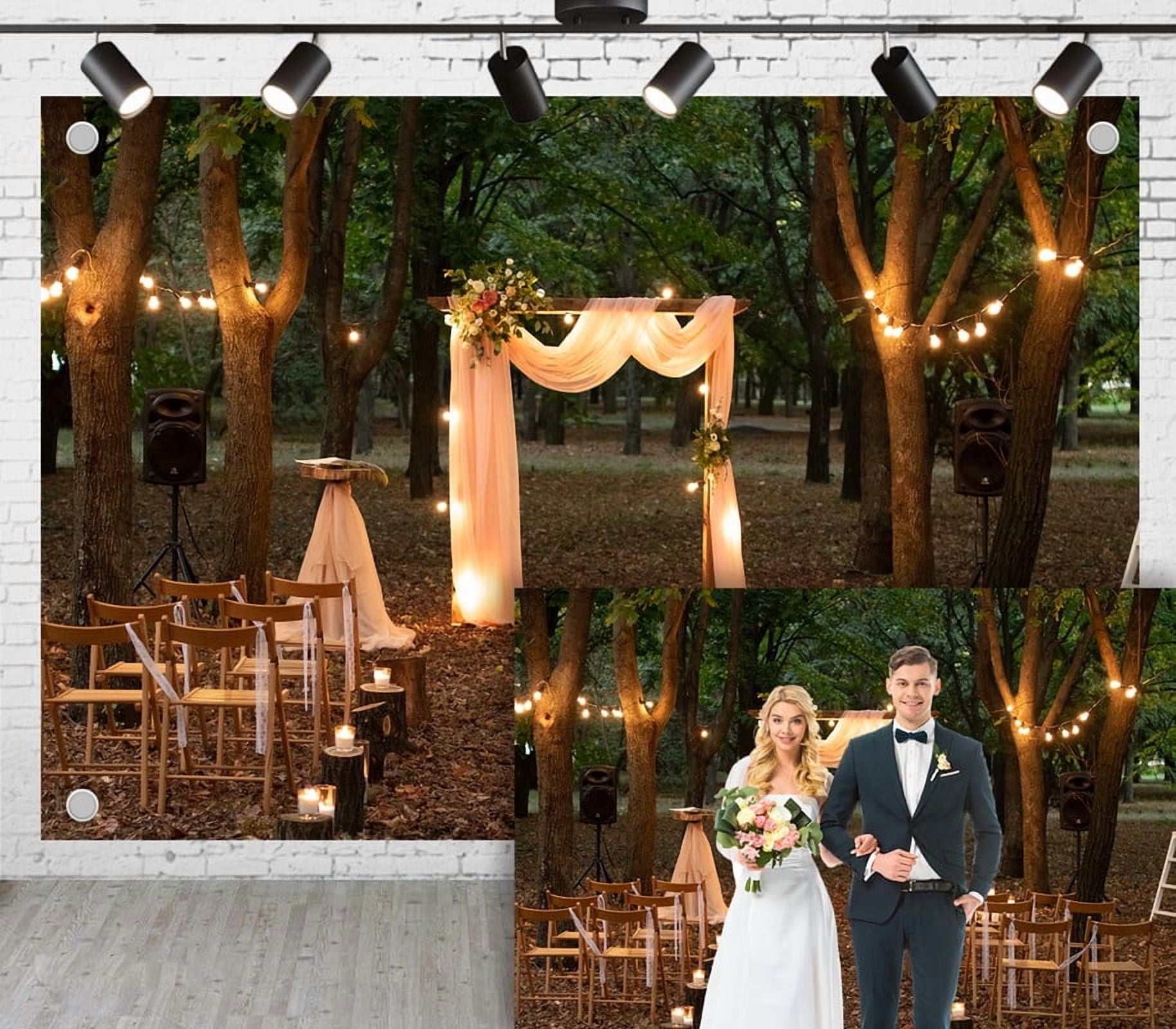 7x5ft Bohemian Forest Wedding Photoshoot Backdrop,Wooden Arches Light ...