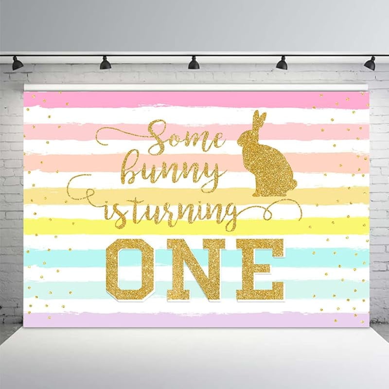 7x5ft Bunny Girl Happy 1st Birthday Party Backdrop Rainbow Stripes ...