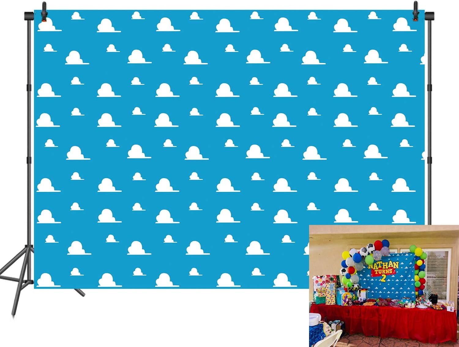 7x5ft Cartoon Blue Sky White Clouds Backdrop Toy Story Kids Birthday ...