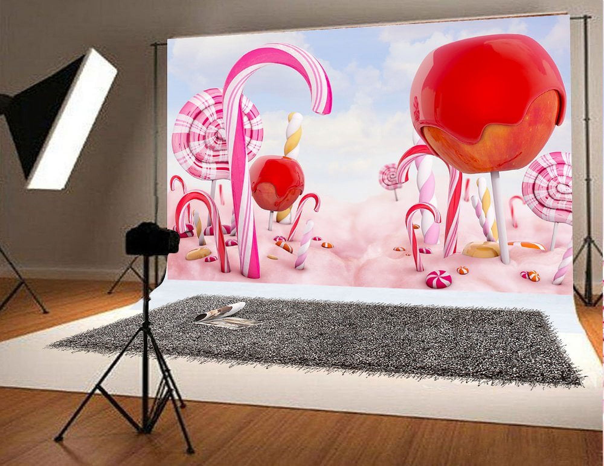 7x5ft Cartoon Photography Background White Cloud Big Lollipop for ...