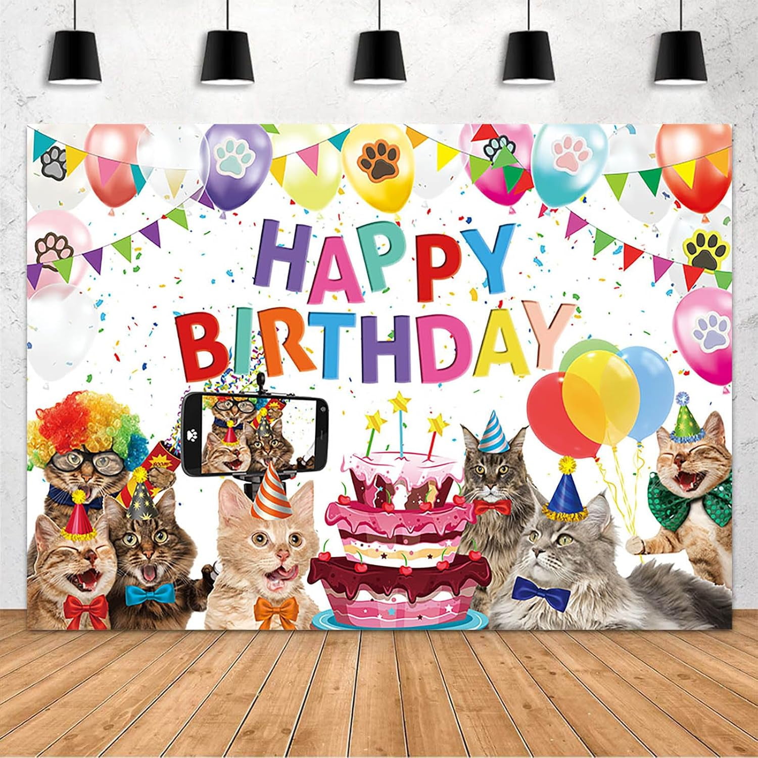 7x5ft Cat Happy Birthday Backdrop Cute Kitten Birthday Photography ...