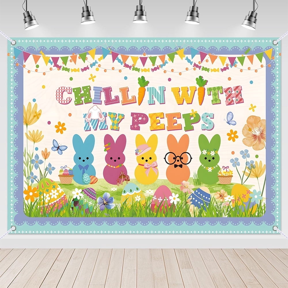7x5ft Chillin with My Peeps Bunny Happy Easter Party Backdrop - Walmart.com