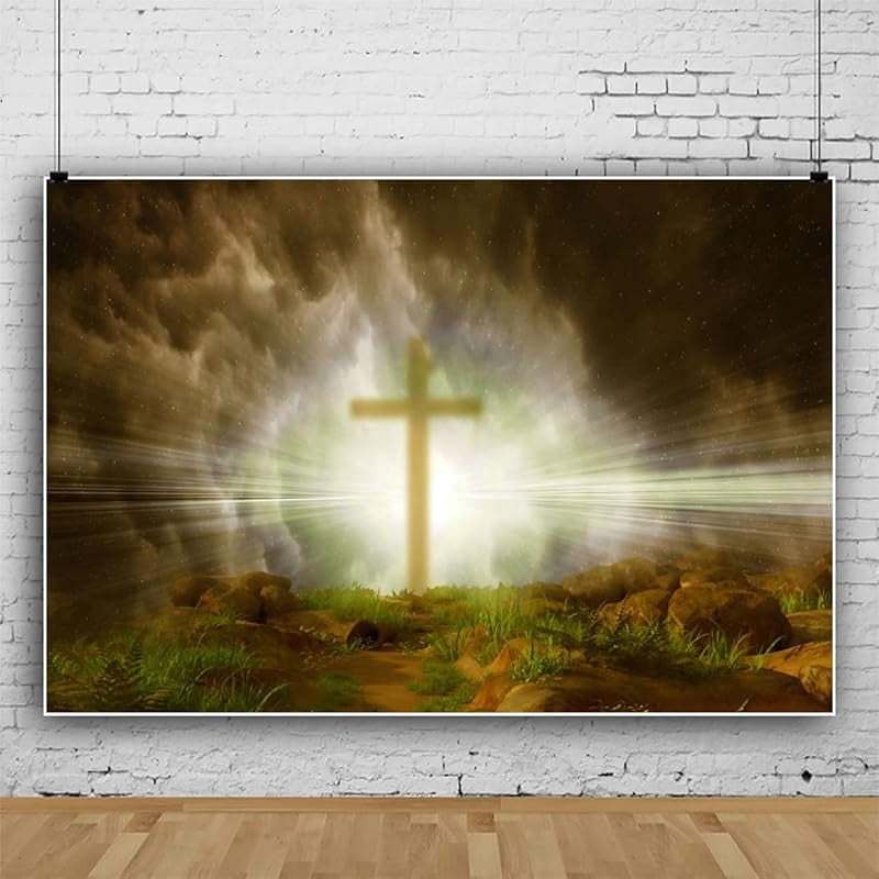 7x5ft Christian Cross Backdrop Holy Lights Heaven Sky Clouds Crucifix ...