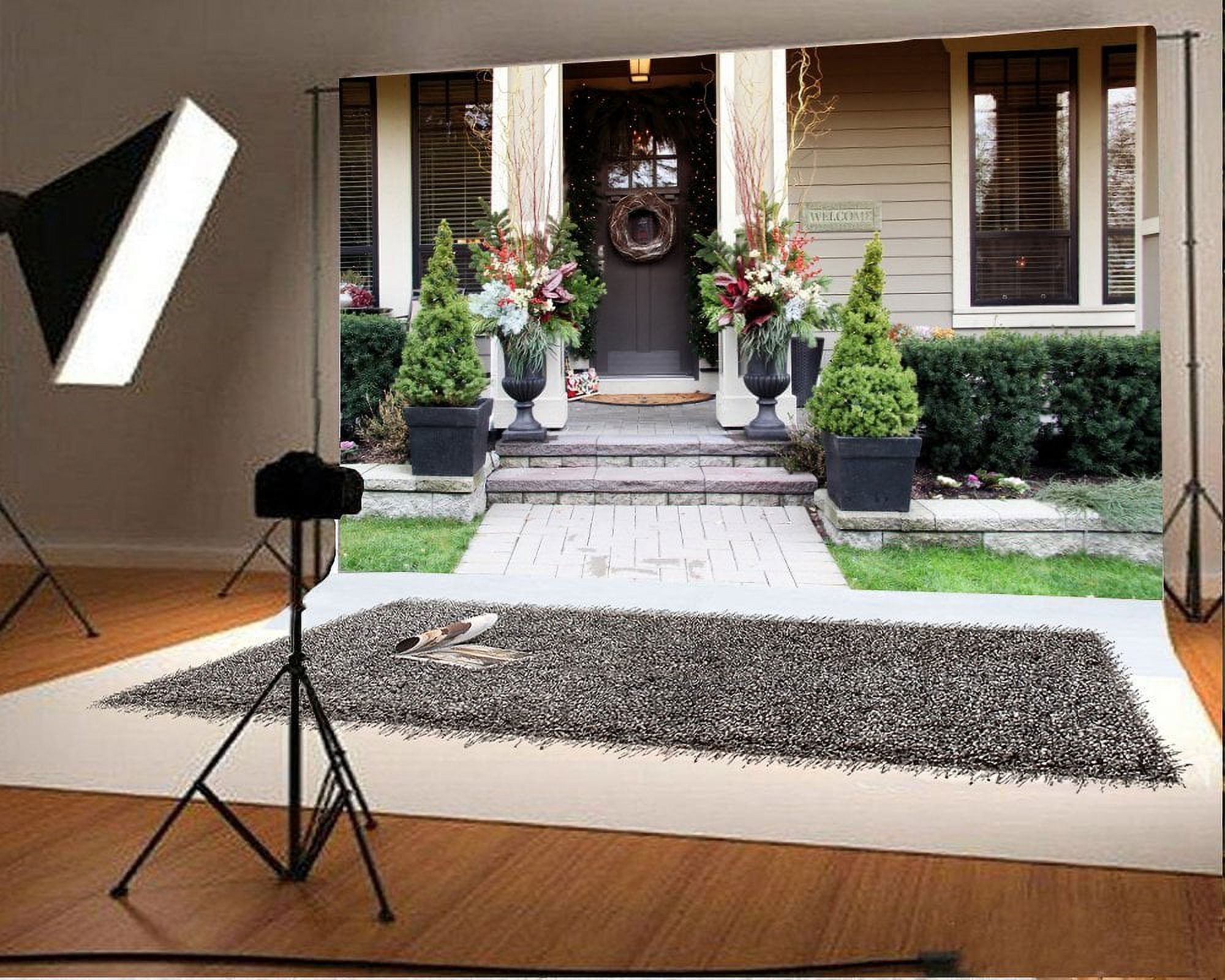 7x5ft Christmas Backdrop Countyard Shining Lights Curtain Pine Trees ...