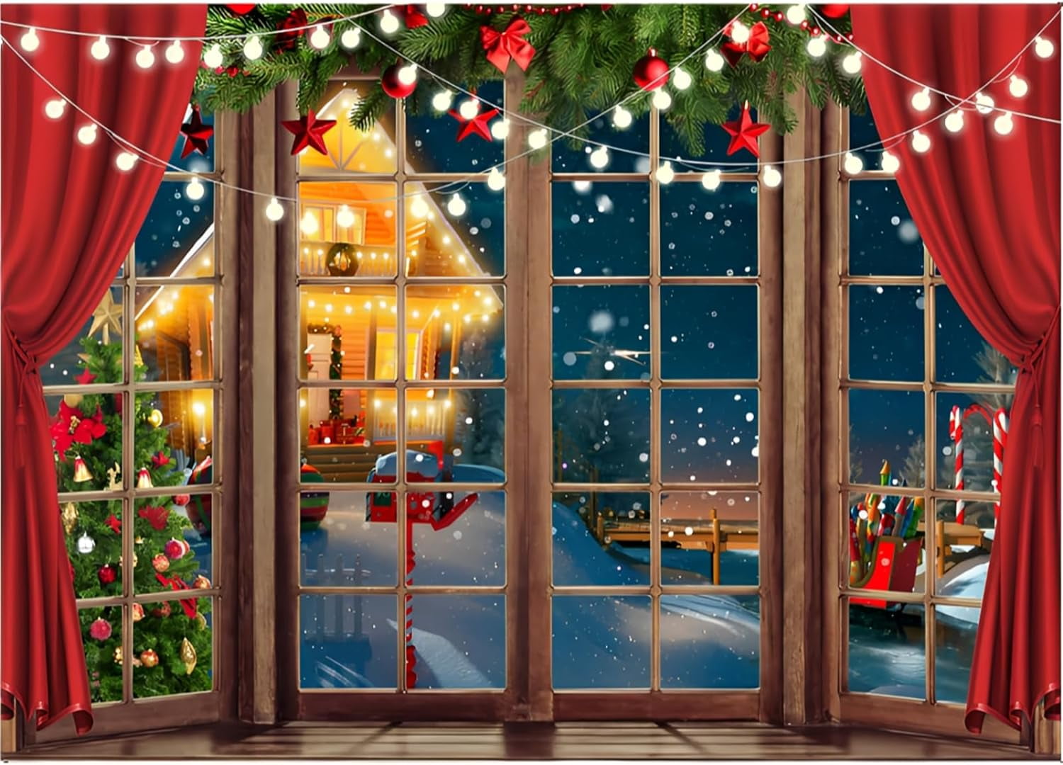7x5ft Christmas Backdrops For Photography Winter Night Snow Christmas