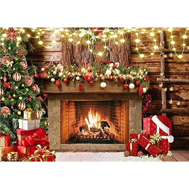 7x5ft Christmas Fireplace Backdrop Christmas Photography Backdrop