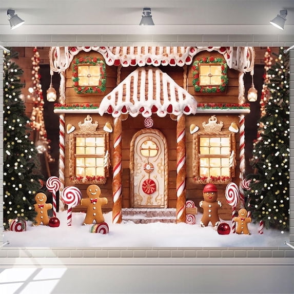 7x5ft Christmas Gingerbread House Backdrop Winter Snow Tree Photography ...