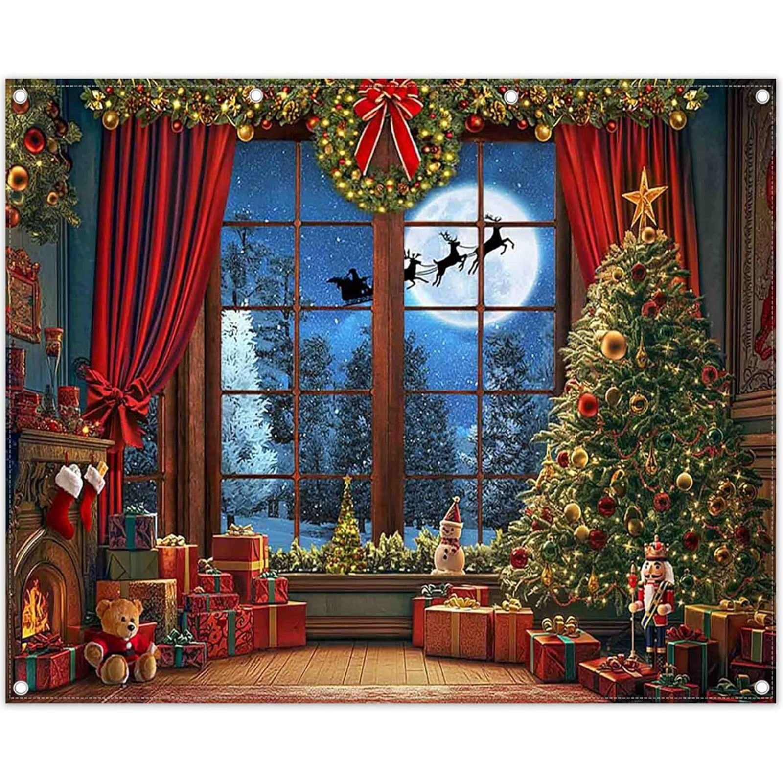 7x5ft Christmas Window Photography Backdrop – Winter Merry Xmas Tree ...